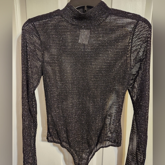Top Chic | Tops | Top Chic Sheer Mesh Black And Silver Stretchy Body ...